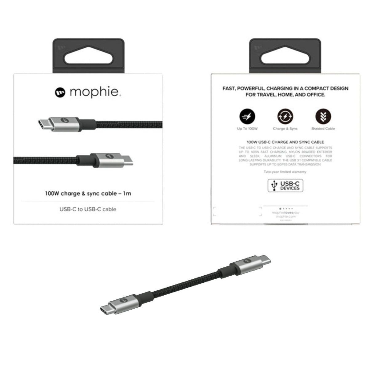 Mophie Cable 100W USB-C to USB-C 3.1 Charge & Sync Cable ( 5GBPS ) High ...